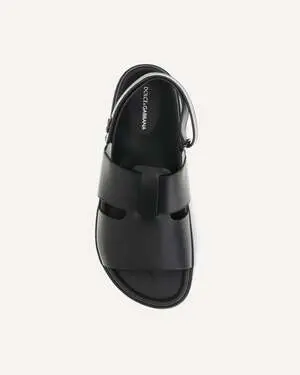 Dolce & Gabbana Leather Open-toe Sandals With Logo Plaque