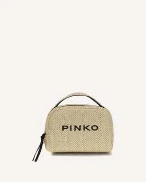 Pinko Raffia Beauty Case With Embroidered Logo