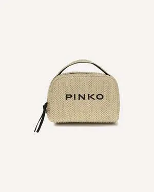 Pinko Raffia Beauty Case With Embroidered Logo