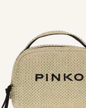 Pinko Raffia Beauty Case With Embroidered Logo
