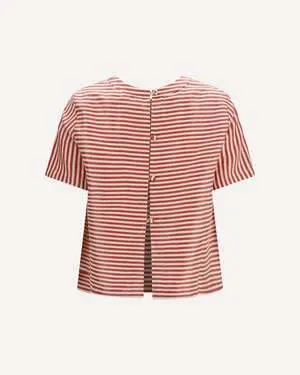 CRUNA Striped Short Sleeve T-shirt With Back Button Detail