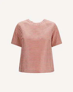 CRUNA Striped Short Sleeve T-shirt With Back Button Detail