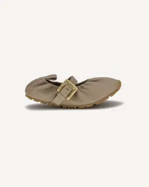Balmain Buckle Strap Ballerinas In Lambskin - Beige