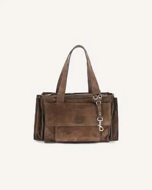 Miu Miu Suede Calfskin Utility Shoulder Bag - Brown
