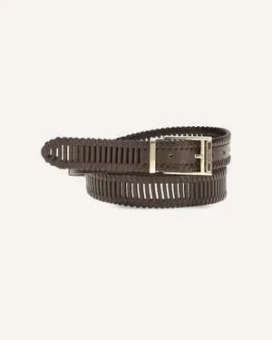 FERRAGAMO Adjustable Woven Leather Belt - Brown