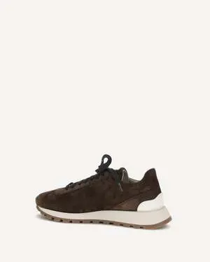 Brunello Cucinelli Runner Sneakers In Suede With Monile Detail - Brown