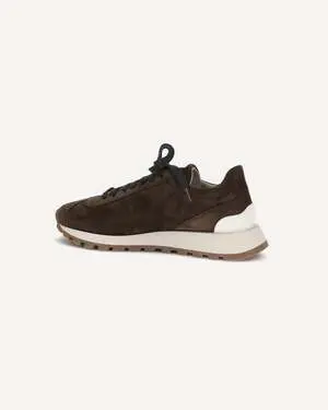 Brunello Cucinelli Runner Sneakers In Suede With Monile Detail - Brown