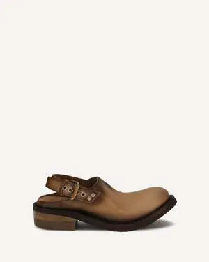 Miu Miu Miu Miu Distressed Calf Leather Mules With Adjustable Strap Brown