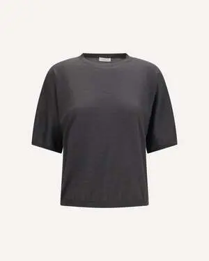 Brunello Cucinelli Short-sleeve Cashmere And Silk Sweater - Grey