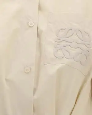 Loewe Short Sleeve Cotton Poplin Dress With Crochet Anagram Embroidery