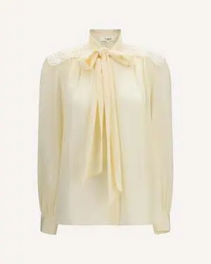 Chloé Embroidered Bow Blouse - Cream