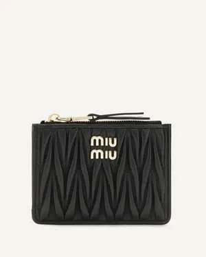 Miu Miu Leather Wallet With Logo - Black