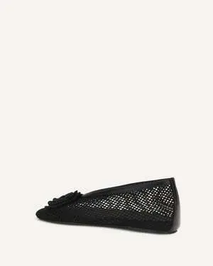 GANNI Jenny Mesh Ballerinas With Floral Detail - Black