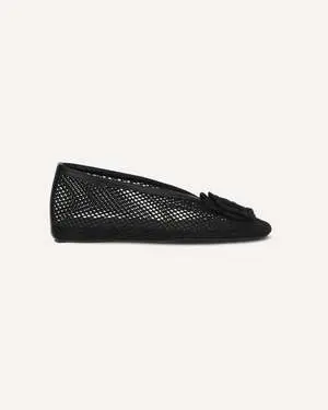 GANNI Jenny Mesh Ballerinas With Floral Detail - Black