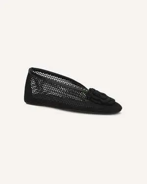 GANNI Jenny Mesh Ballerinas With Floral Detail - Black