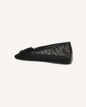 GANNI Jenny Mesh Ballerinas With Floral Detail - Black