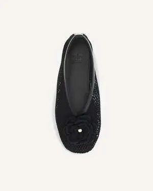GANNI Jenny Mesh Ballerinas With Floral Detail - Black