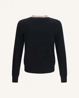 Burberry Check Trim Wool V-neck Sweater