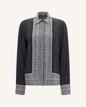 Ermanno Scervino Silk Crepe De Chine Crystal Embellished Scarf Print Shirt