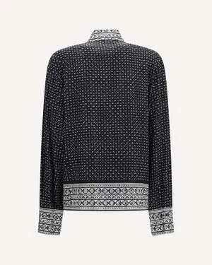 Ermanno Scervino Silk Crepe De Chine Crystal Embellished Scarf Print Shirt