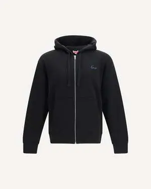 Kenzo Signature Embroidered Cotton Zip Hoodie - Black