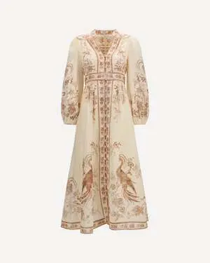 Zimmermann Indra Plunge Floral Midi Dress - Beige