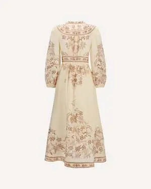 Zimmermann Indra Plunge Floral Midi Dress - Beige