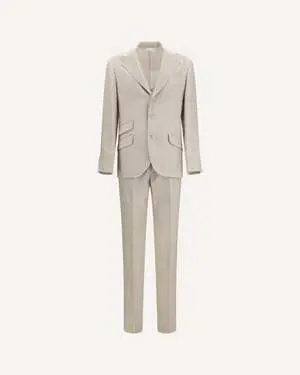 Brunello Cucinelli Hopsack Suit In Silk, Linen, And Wool - Beige