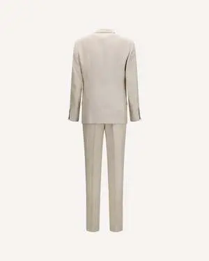 Brunello Cucinelli Hopsack Suit In Silk, Linen, And Wool - Beige