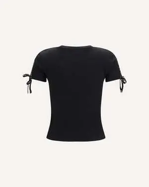 Burberry Cotton Ribbed T-shirt With Lace Detail - Black