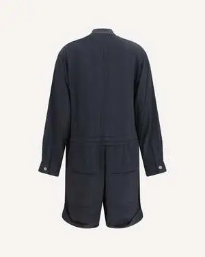 MARANT ETOILE Short Cotton Blend Jumpsuit With Mandarin Collar And Belt