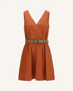 Brunello Cucinelli Pleated Dress With Rope Belt - Orange