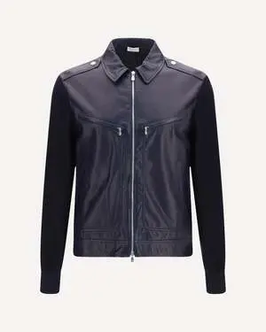 Brunello Cucinelli Leather And Knit Zip-up Jacket