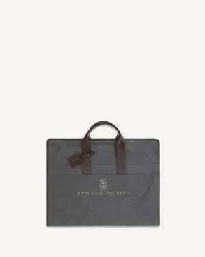 Brunello Cucinelli Garment Bag In Techno Fabric And Leather Grey