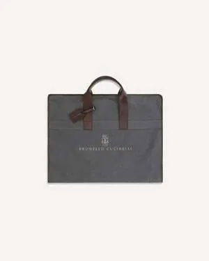 Brunello Cucinelli Garment Bag In Techno Fabric And Leather - Grey