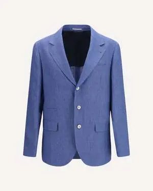 Brunello Cucinelli Deconstructed Single-breasted Jacket In Mélange Linen - Blue