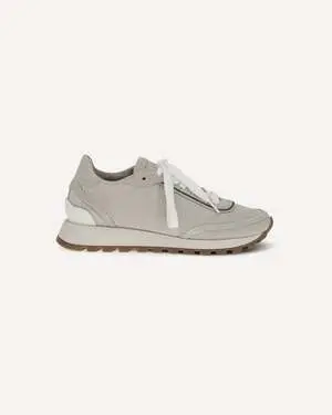 Brunello Cucinelli Hammered Leather Lace-up Sneakers - Grey