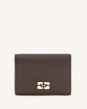 GANNI Flap Card Holder In Grained Leather - Brown