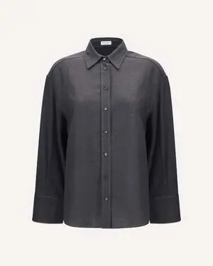Brunello Cucinelli Virgin Wool Shirt With Monili Embellishment - Grey