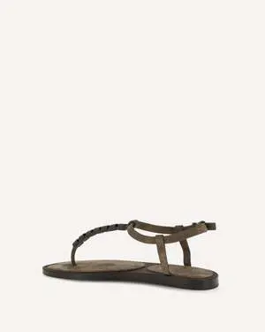 Brunello Cucinelli Embellished Calfskin T-strap Sandals - Brown
