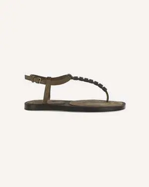 Brunello Cucinelli Embellished Calfskin T-strap Sandals - Brown