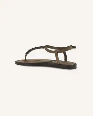 Brunello Cucinelli Embellished Calfskin T-strap Sandals - Brown