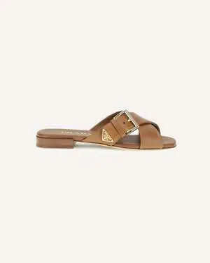 Prada Leather Sandals With Buckle Detail - Brown
