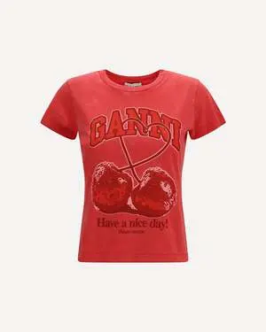 GANNI Have A Nice Day! Please Recycle" Cherry Graphic T-shirt
