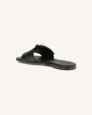 Loewe Pebble Slide Sandals In Calfskin Leather With Anagram Detail - Black
