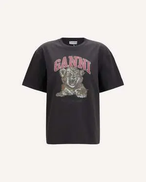 GANNI Tiger Graphic Cotton T-shirt - Black