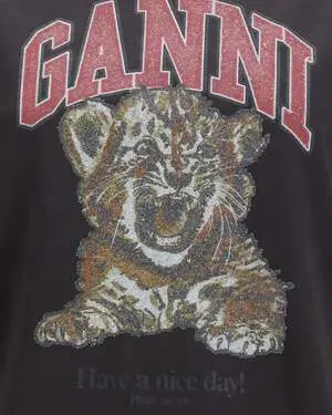 GANNI Tiger Graphic Cotton T-shirt - Black