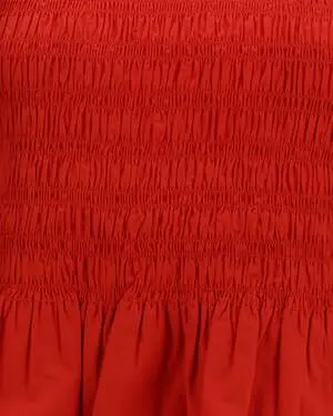 GANNI Ruched Cotton Top With Side Bows - Red