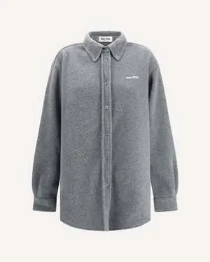 Miu Miu Cotton Button-up Shirt With Embroidered Logo - Grey