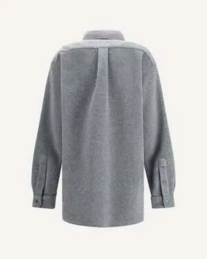 Miu Miu Cotton Button-up Shirt With Embroidered Logo - Grey